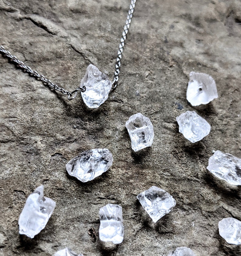 Raw Clear Quartz Necklace on Gold or Silver Chain / Dainty | Etsy
