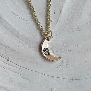 Moon Paw Print Necklace / Lunar Dog / Gold Crescent Moon Necklace / Dog ...