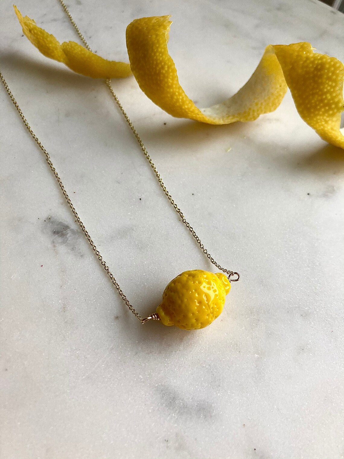 Miniature Lemon Necklace / Lemon Fruit Necklace/ Handblown | Etsy