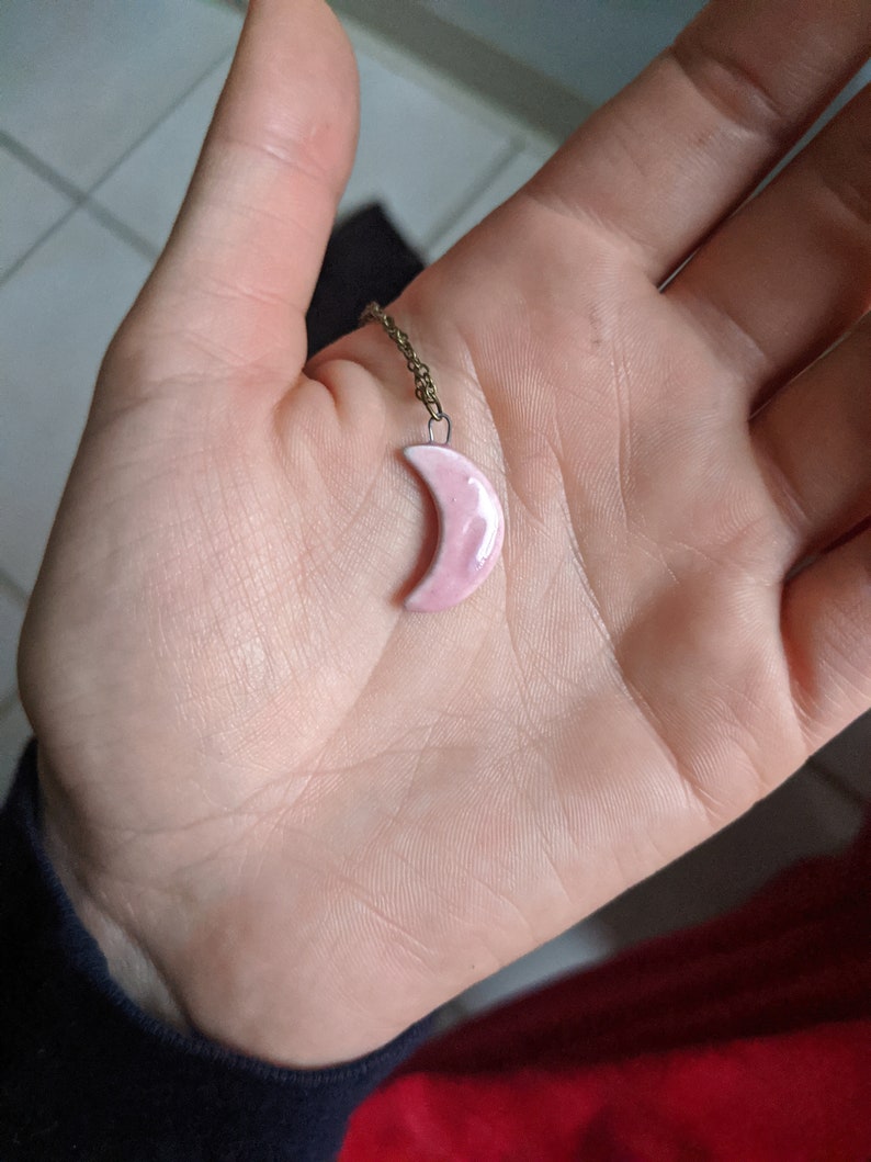 Pink Moon Necklace Strawberry Moon Clay Ceramic Moon | Etsy