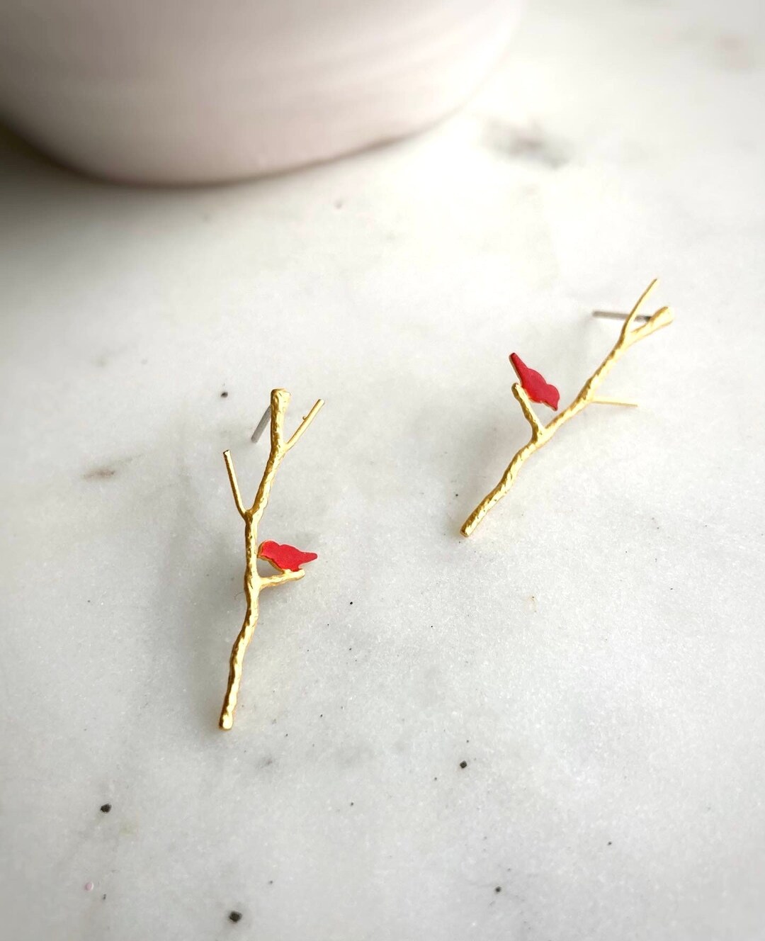 Cardinal Bird Stud Earrings / Gold Bird Earrings / Red Cardinal Jewelry ...