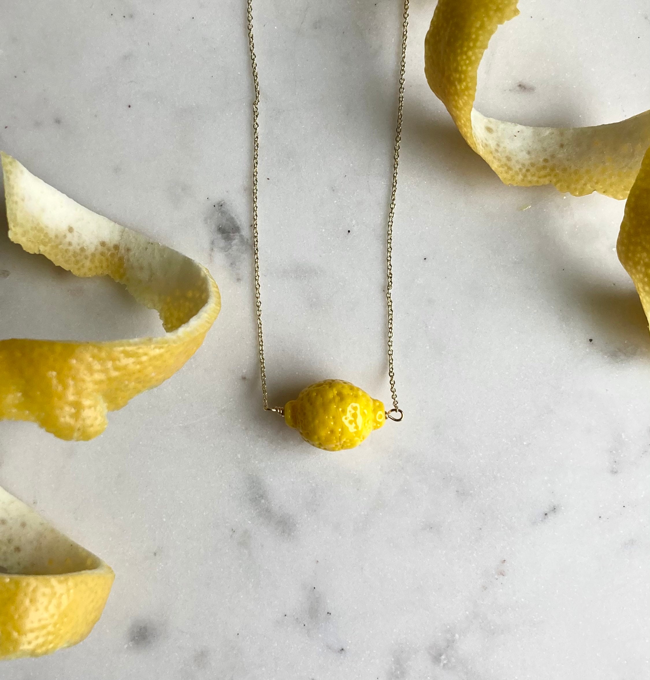 Miniature Lemon Necklace / Lemon Fruit Necklace/ Handblown | Etsy