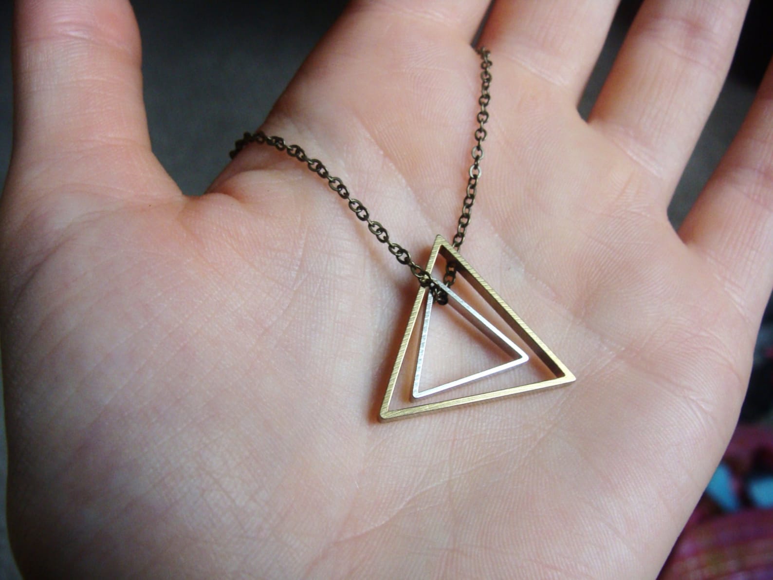 Double Triangle Necklace / Triangle / Silver Necklace / Brass Triangle ...