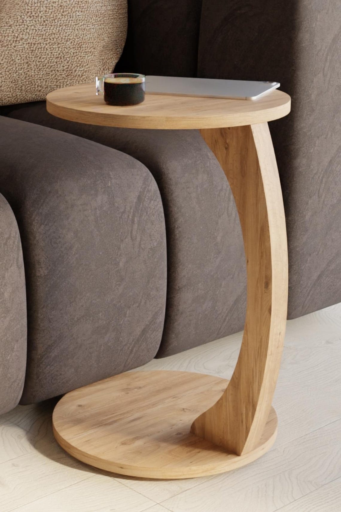 Minimalist Wooden C Table – Modern Sofa Side Table for Living Room - Etsy