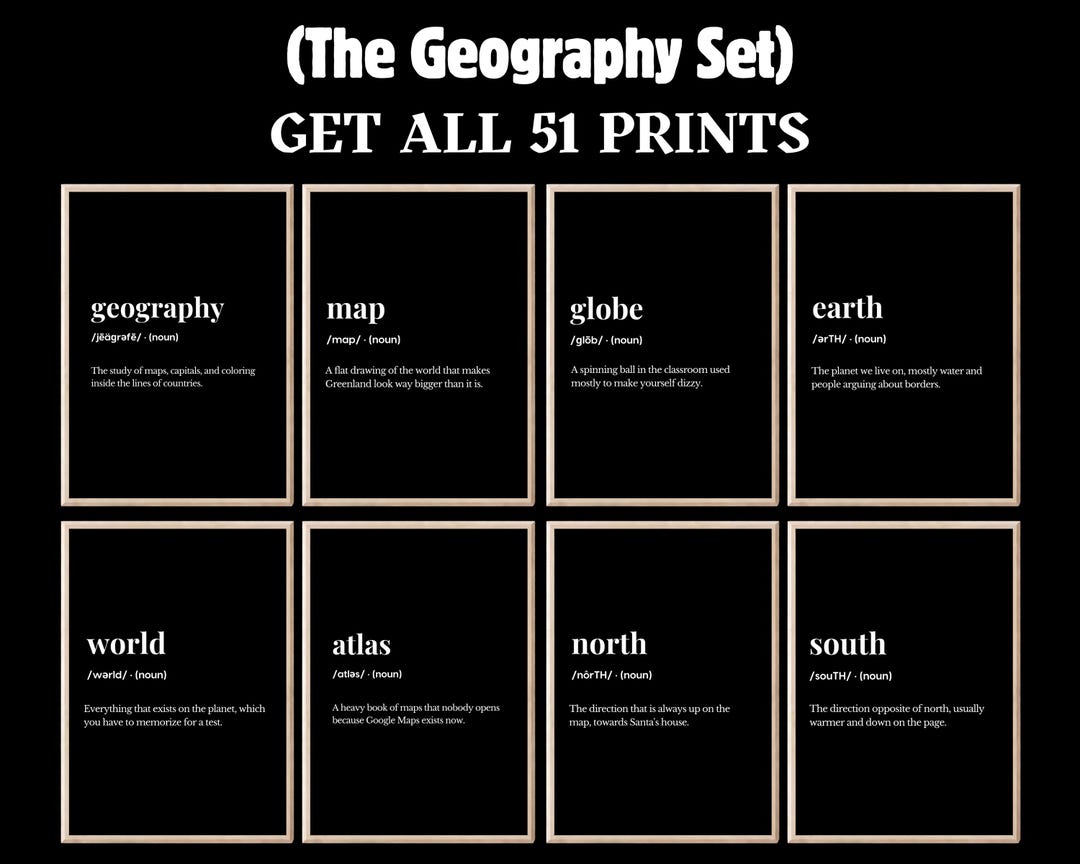 Funny Geography Definition Print Set, Geography Teacher Gift, Social ...