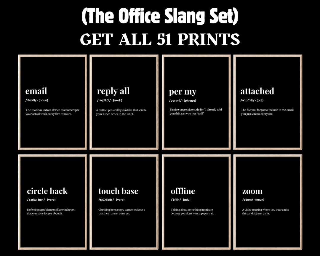 Office Slang Dictionary Prints Set of 51, Funny Definition Wall Art ...