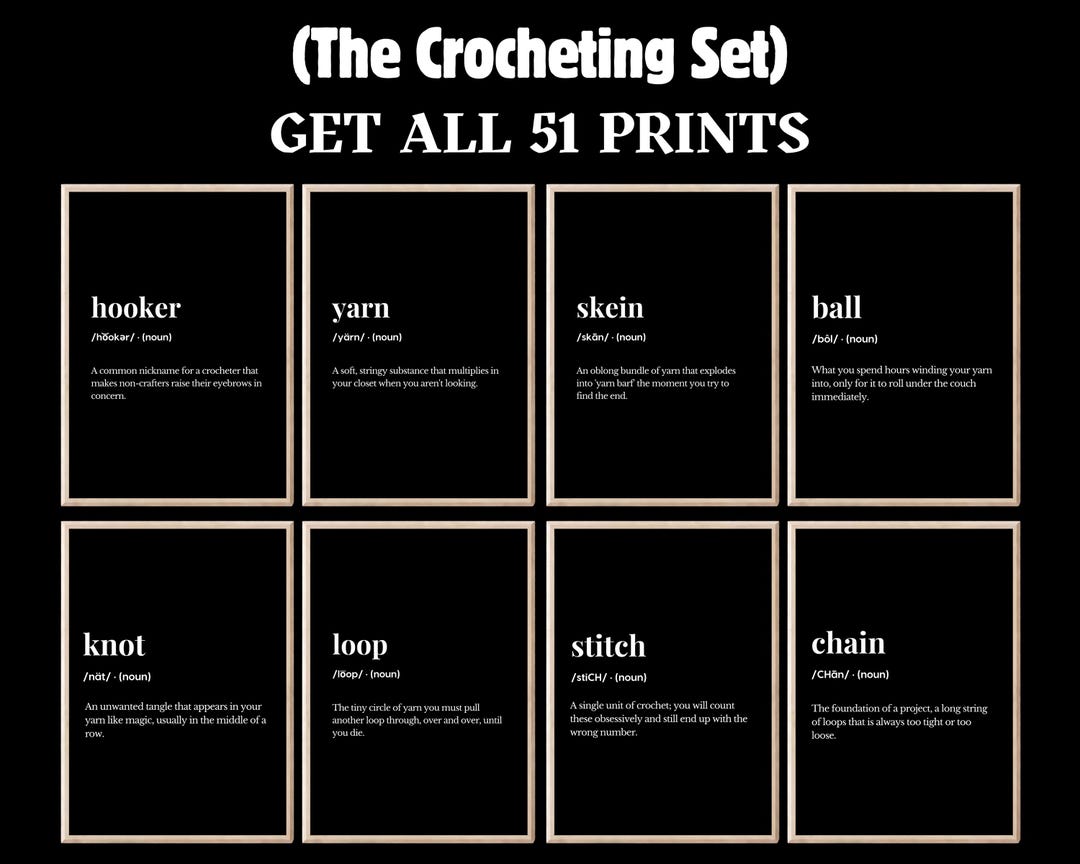 Crochet Definition Print Set, Funny Crochet Wall Art, Yarn Lover Gift ...