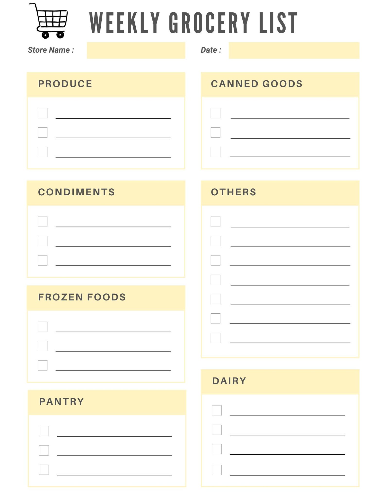Weekly Grocery List Printable | Minimal Shopping List | Meal Prep ...