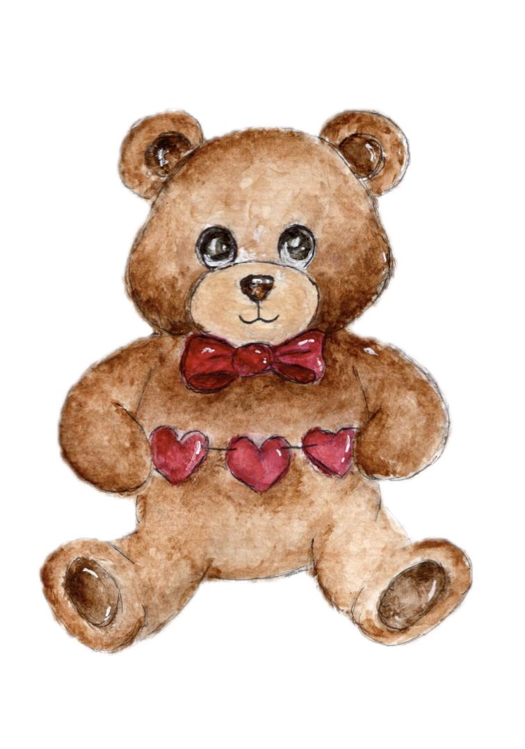 Print of Valentines Day Hand Painted Watercolor Card_valentines Teddy ...