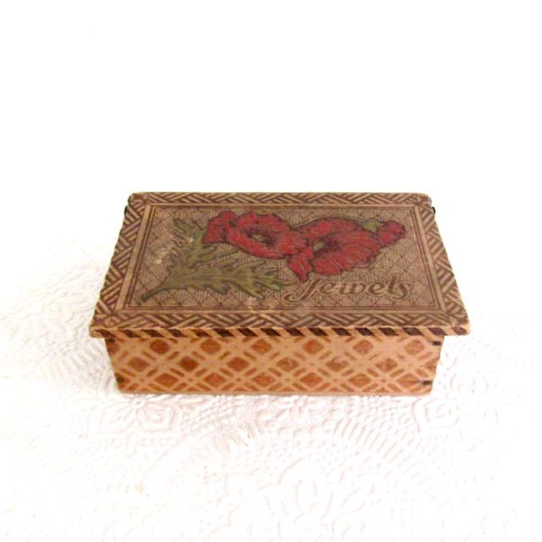 Vintage Pyrography Jewelry Box, Treasure Box for Your Jewels, Burnt ...
