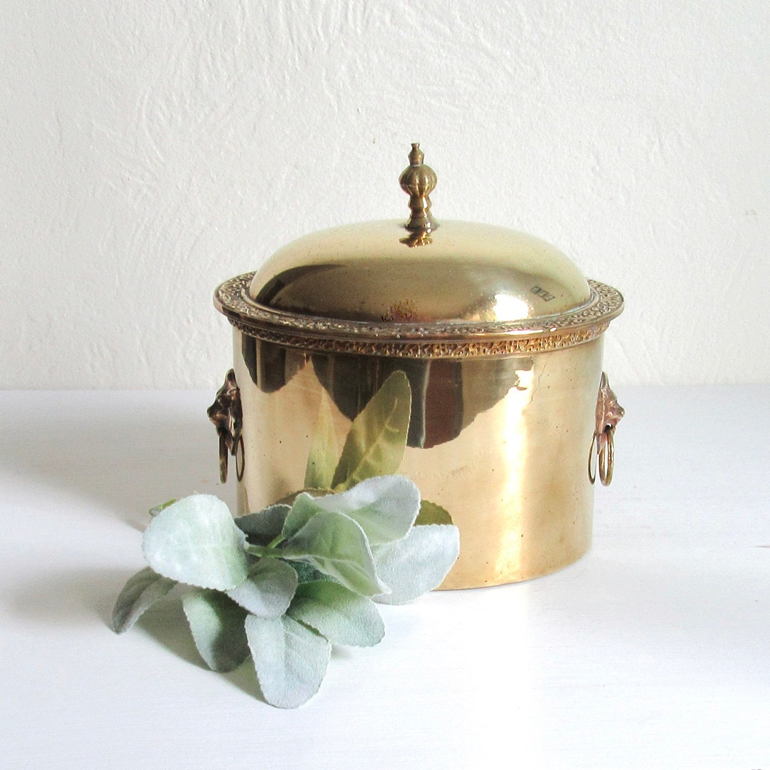 Vintage Oval Brass Tea Caddy With Hinged Lid Lion Handles - Etsy