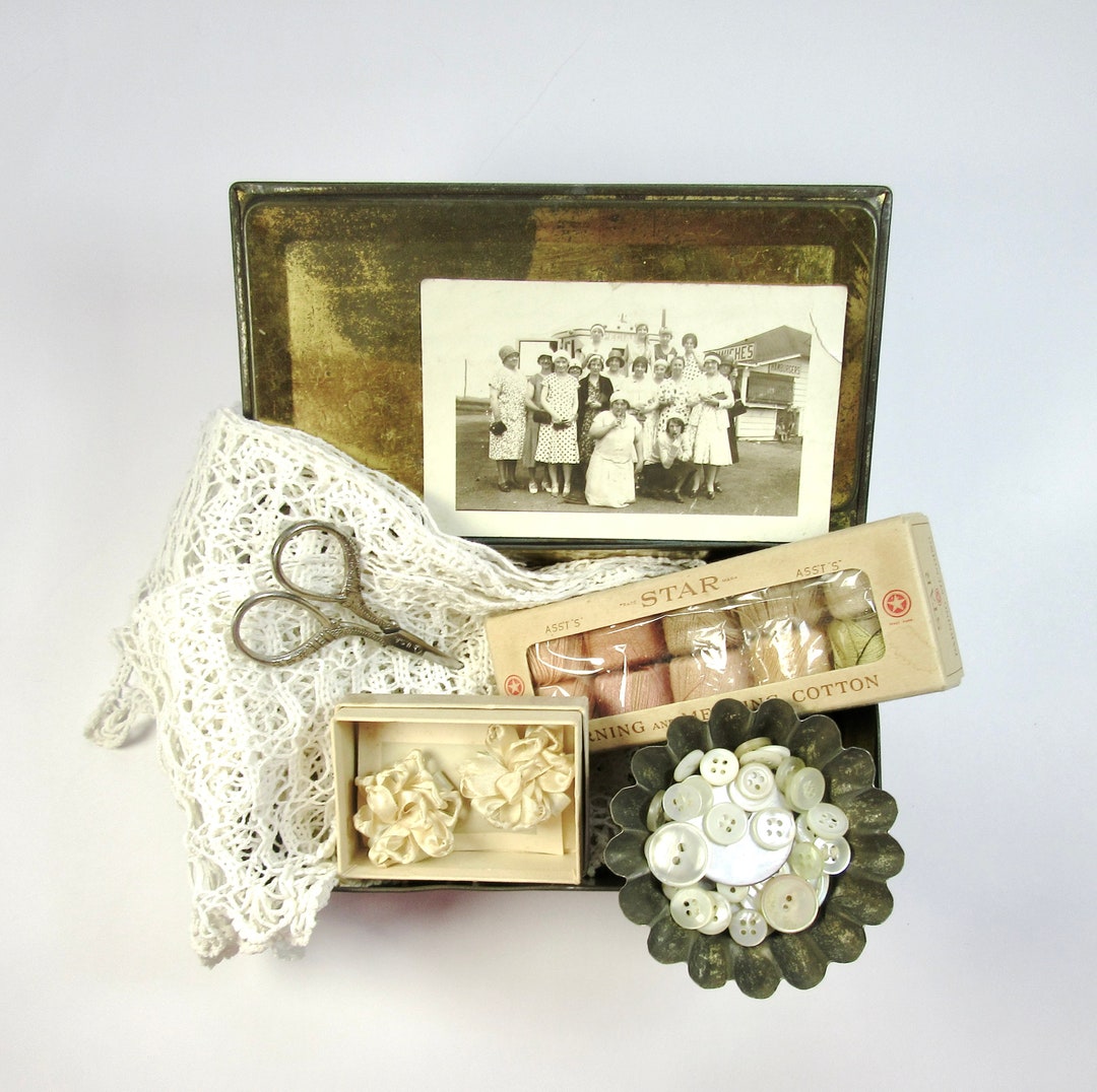 Grandma's Sewing Box, Antique Sewing Collectibles,old Black and White ...