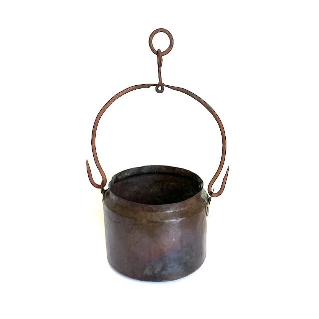 Antique Copper Pot Forged Iron Handle, Hand Made Copper Cauldron ...