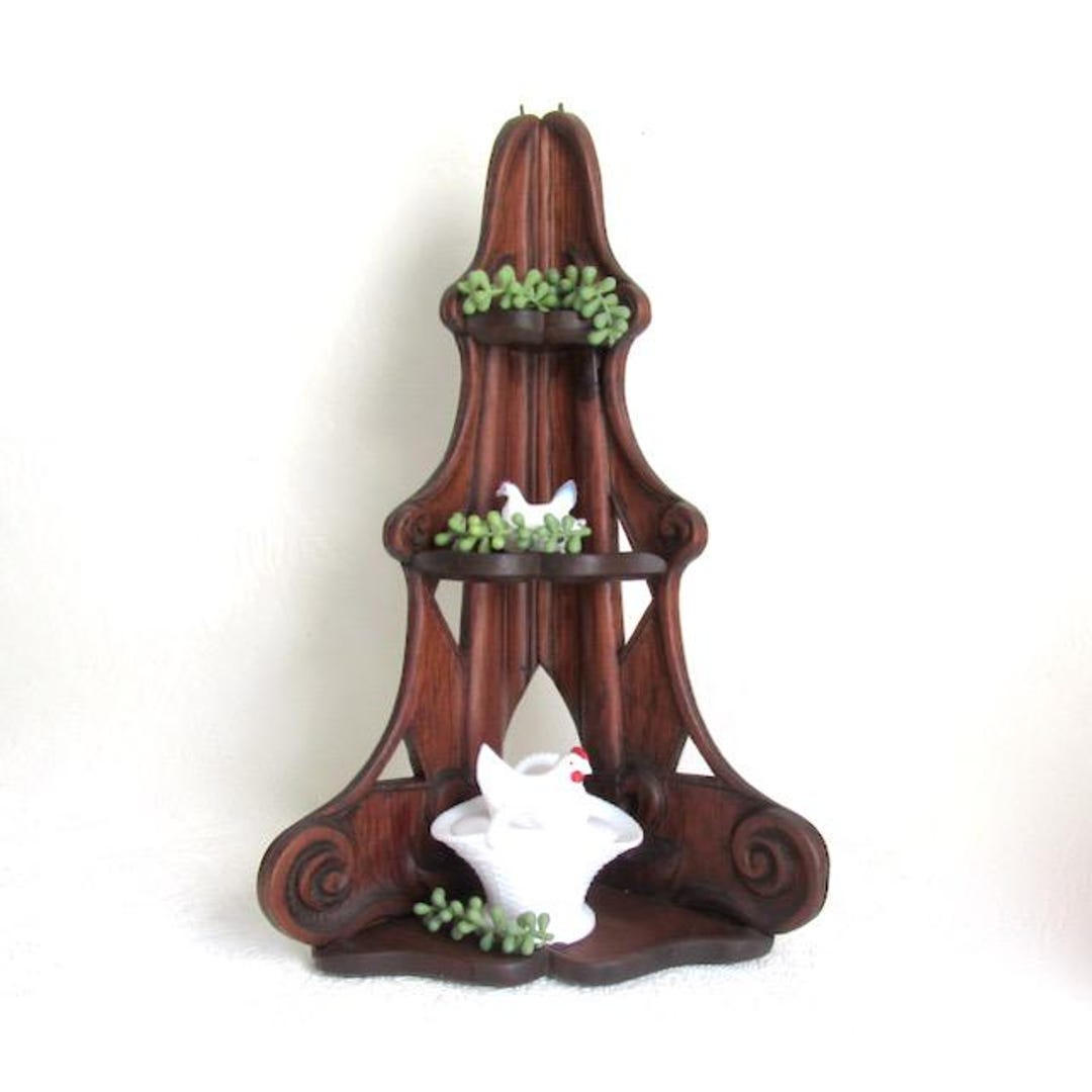 Hand Carved Wood Corner Shelf, Vintage/antique Wooden Wall Shelf With ...