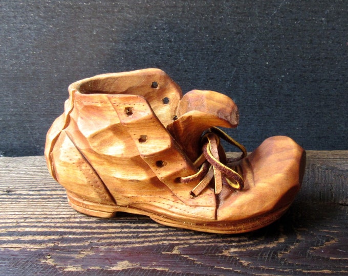 Vintage Hand Carved Wooden Shoe, Gene Celvenger Carving, Hand Carved ...