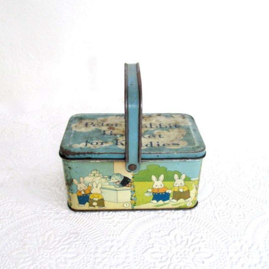 Antique Peter Rabbit Basket for Kiddies, Litho on Tin Candy Container ...