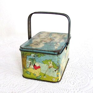 Antique Peter Rabbit Basket for Kiddies, Litho on Tin Candy Container ...