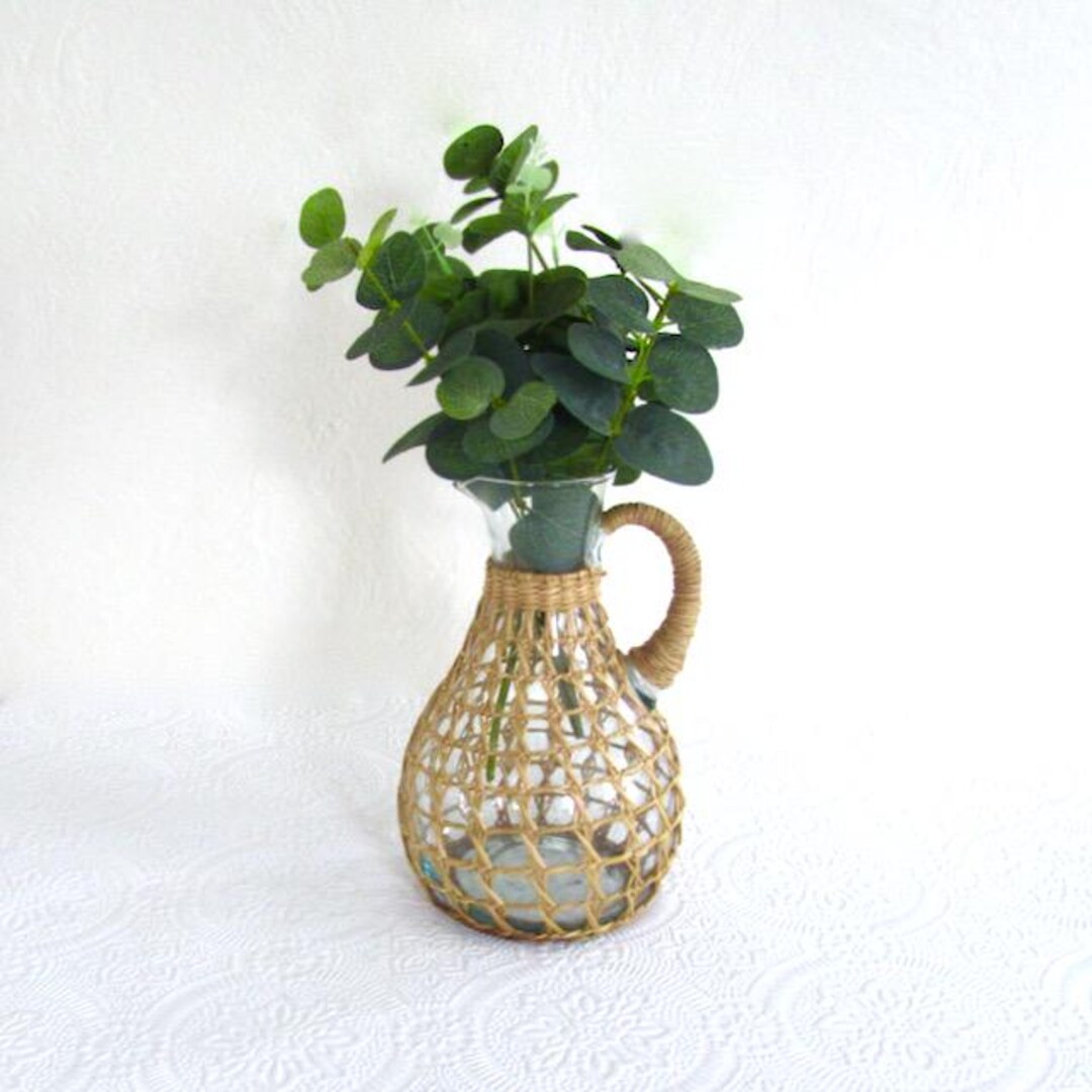 Vintage Wicker-wrapped Glass Carafe – 1970s Boho Pitcher for Cocktails ...