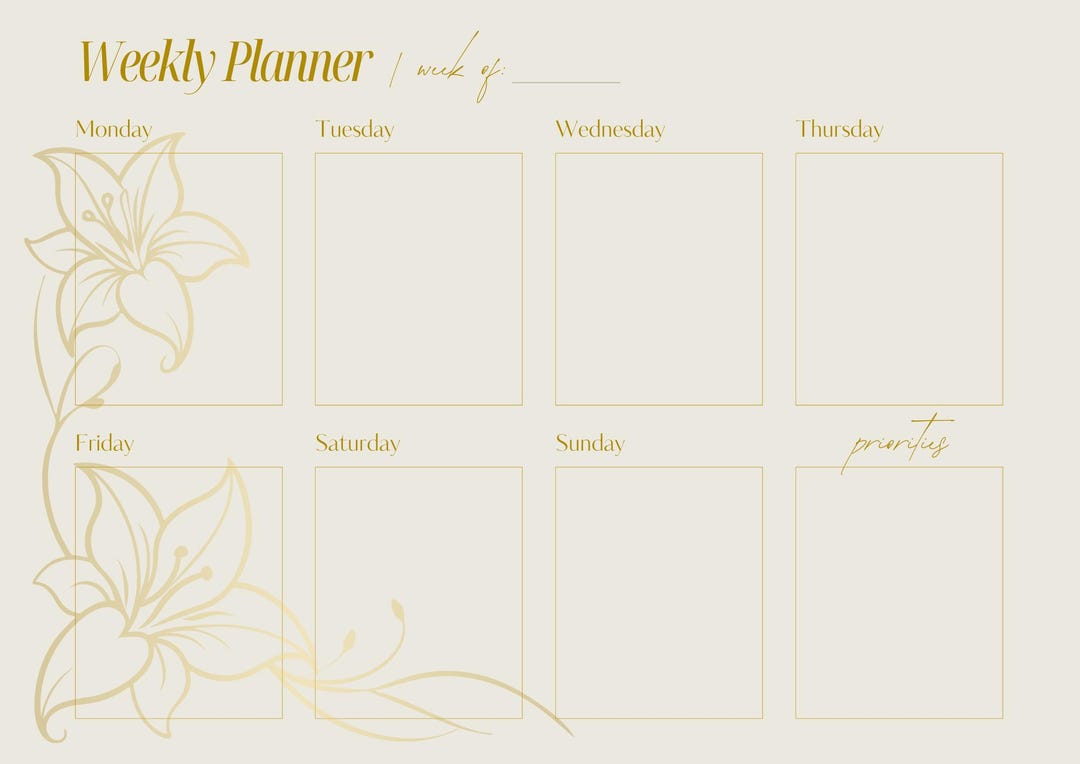 Weekly Planner Printable | Elegant Digital Planner PDF | Floral Minimal ...