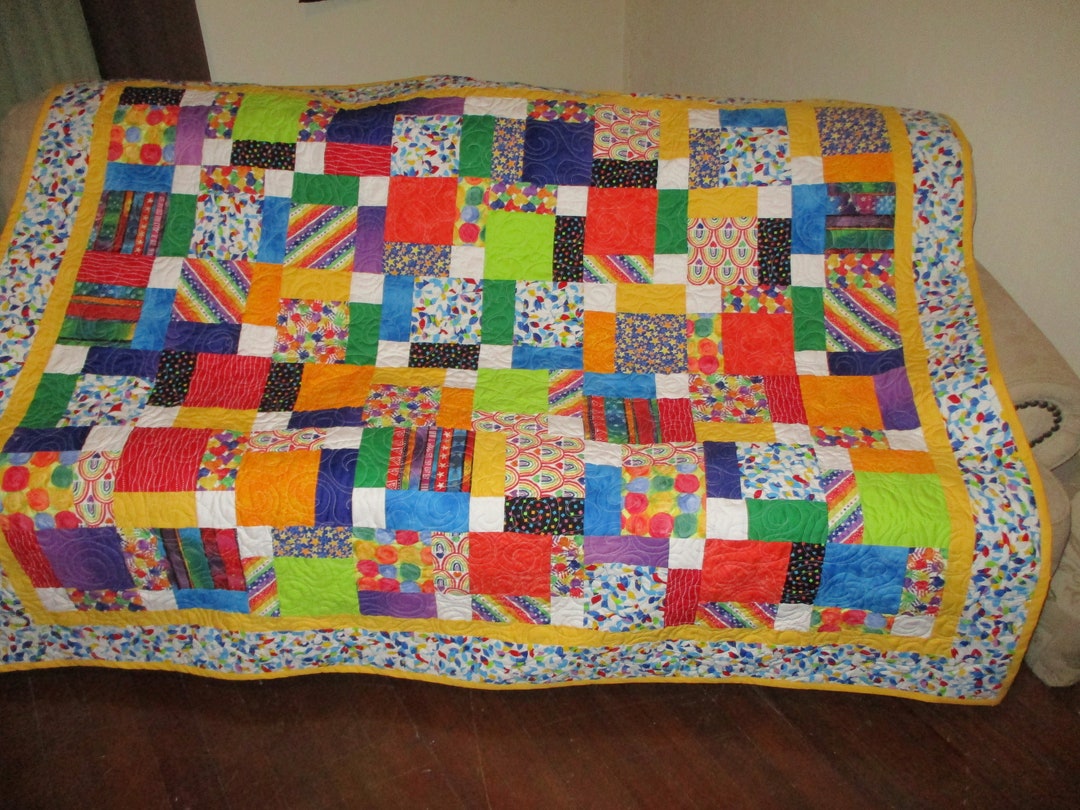 Patchwork Lap Quilt, Bright Quilt 0320-01 - Etsy
