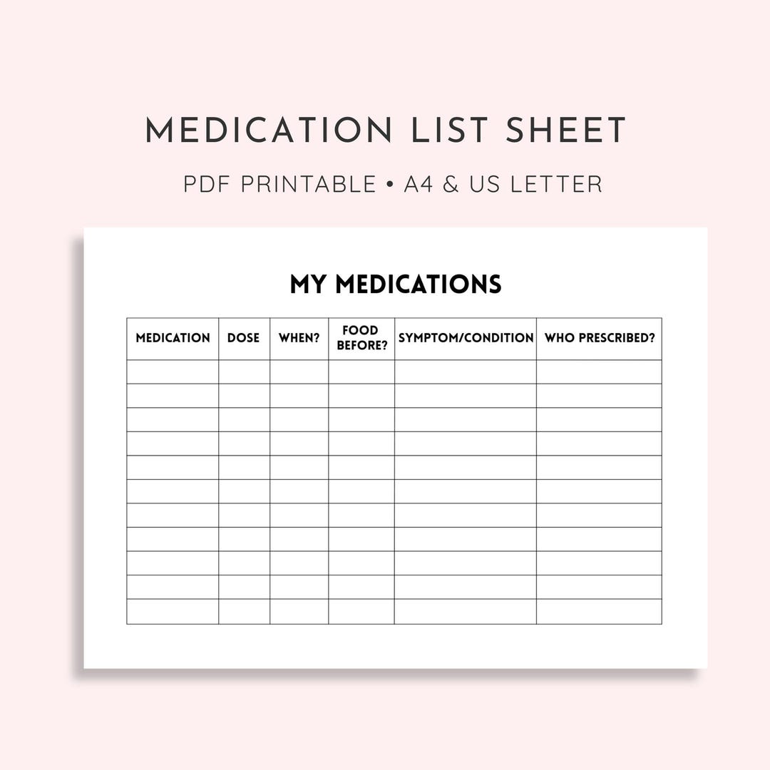 Medication List | Tracker for Daily Medications | Health Organizer ...