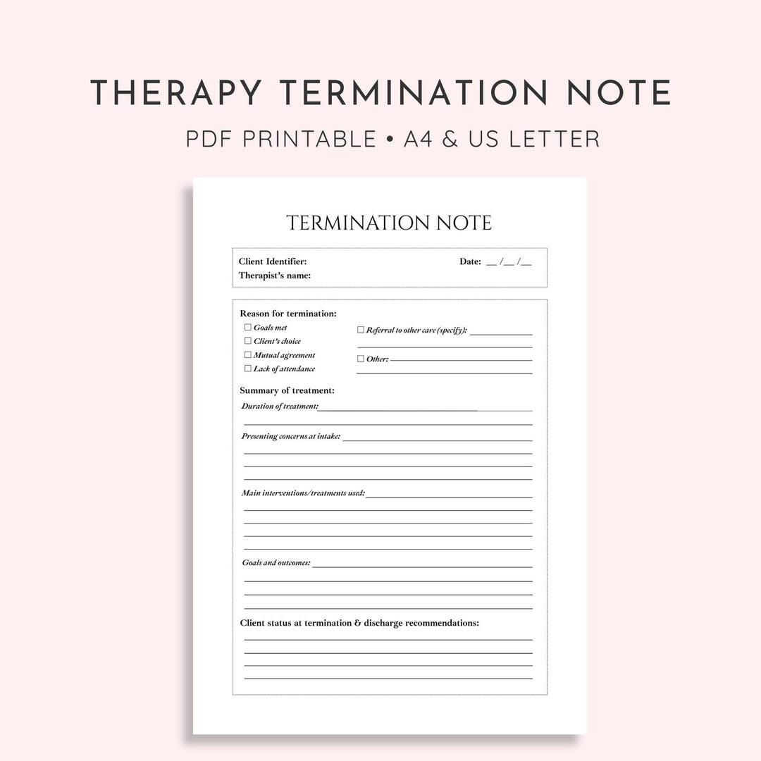 Therapy Termination Note Printable | Therapist Notes Template ...