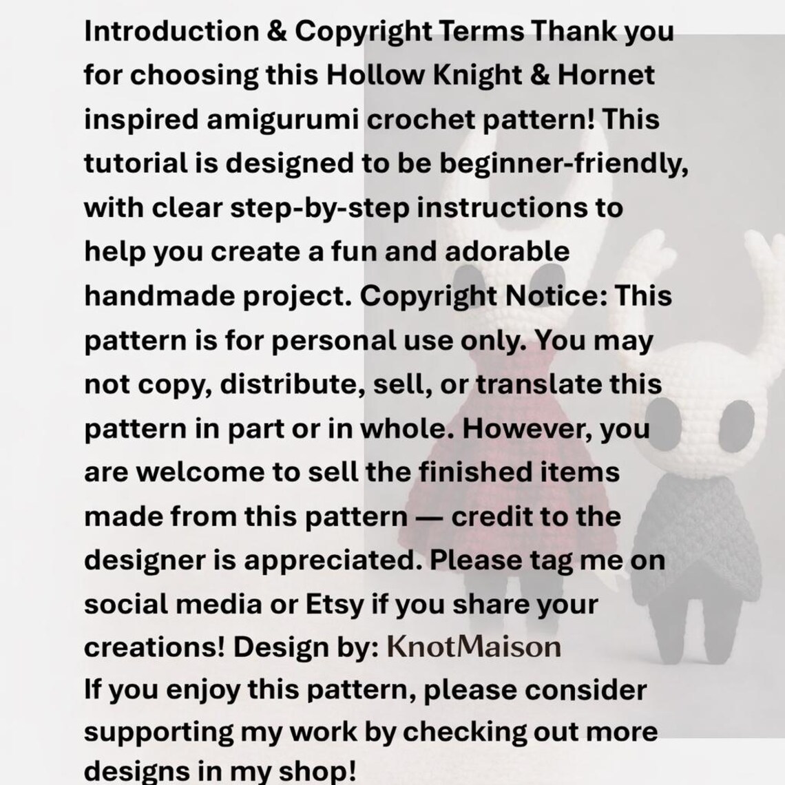 Hollow Knight & Hornet Crochet Pattern | Amigurumi Game Characters ...