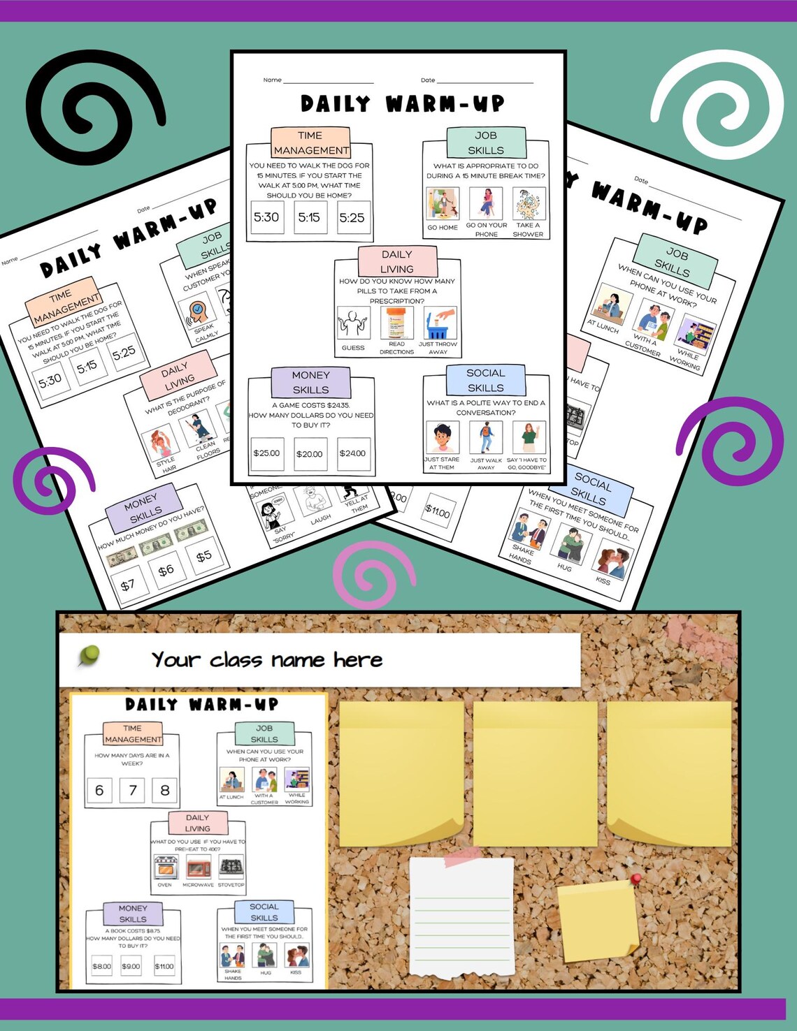 Functional Life Skills Daily Warm-up Worksheet & Corresponding ...
