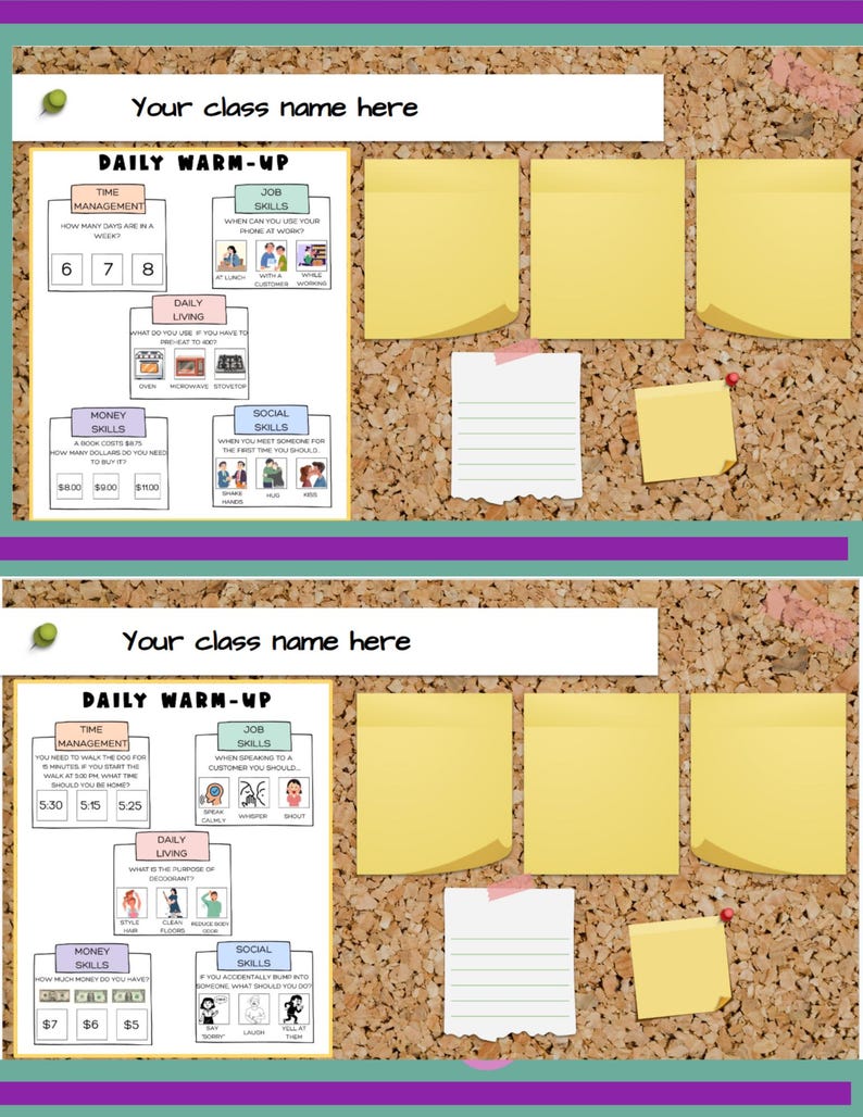 Functional Life Skills Daily Warm-up Worksheet & Corresponding ...