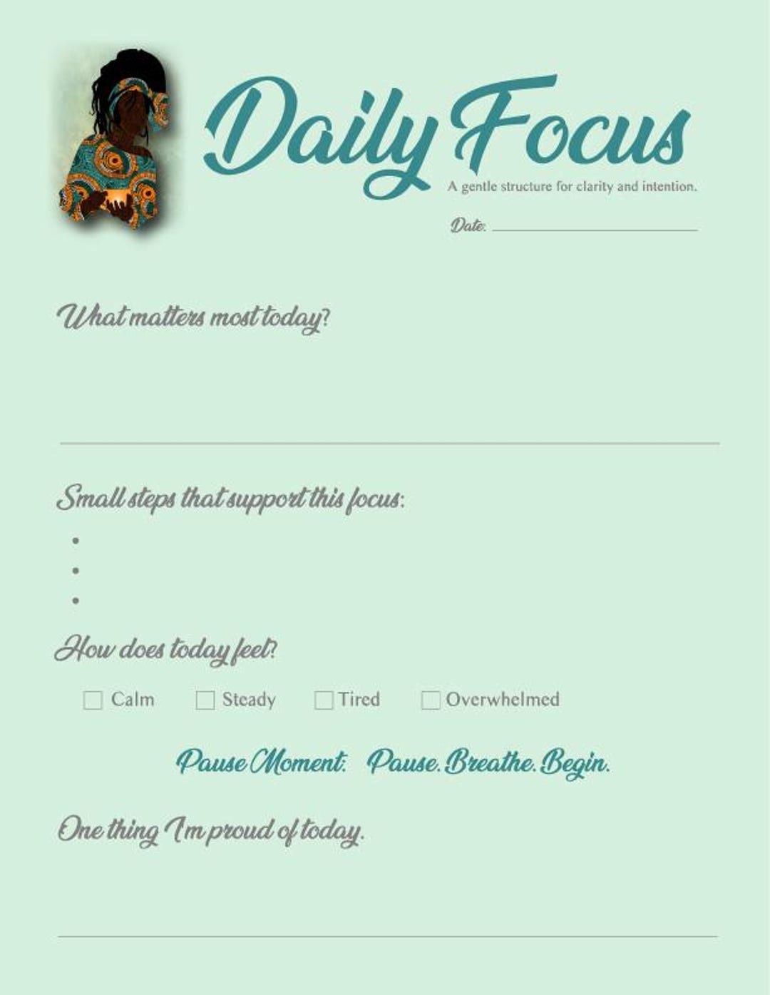 Daily Focus Sheet Printable | Calm & Intentional Daily Planning Tool ...