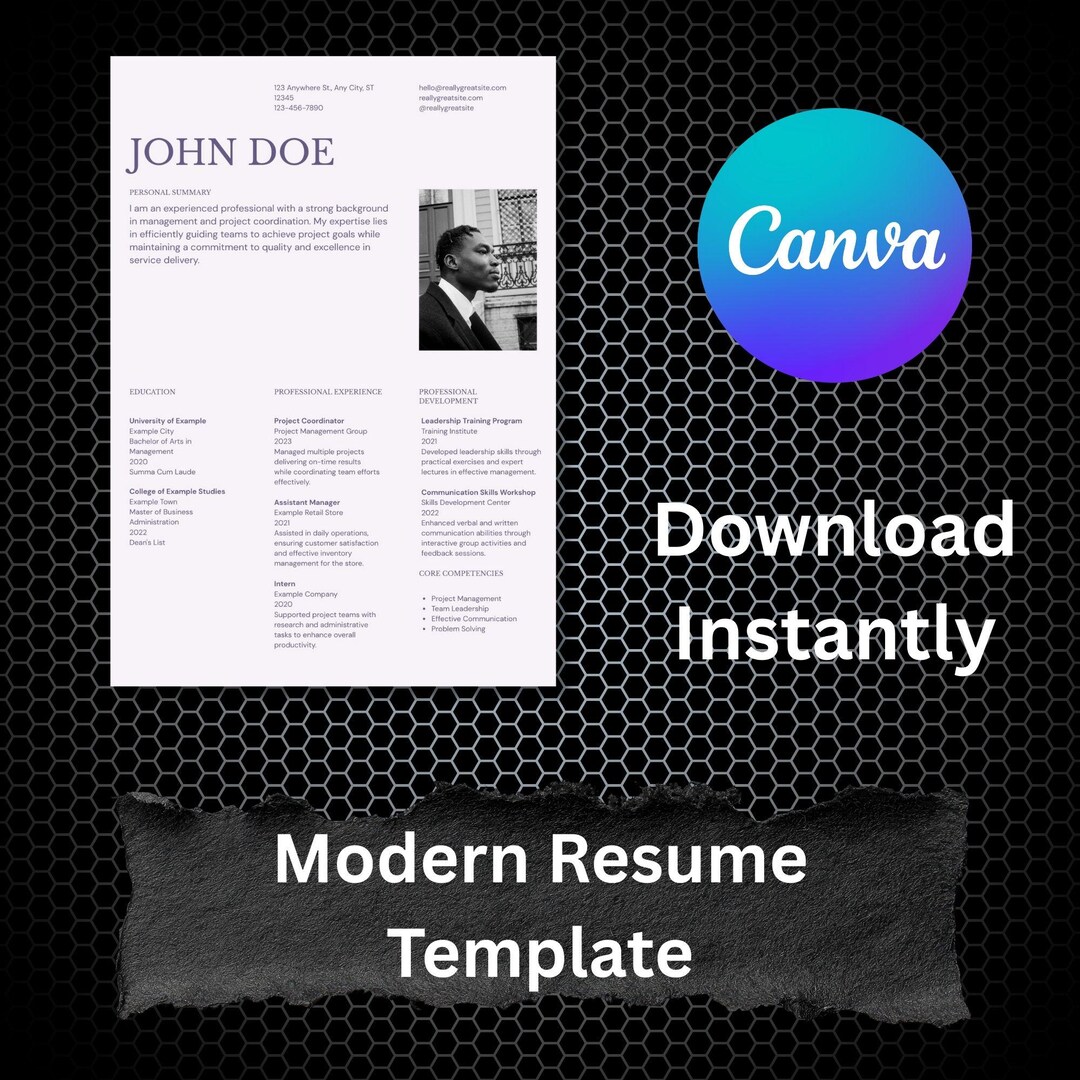 Management Resume Template Canva | Professional Resume | Modern ...