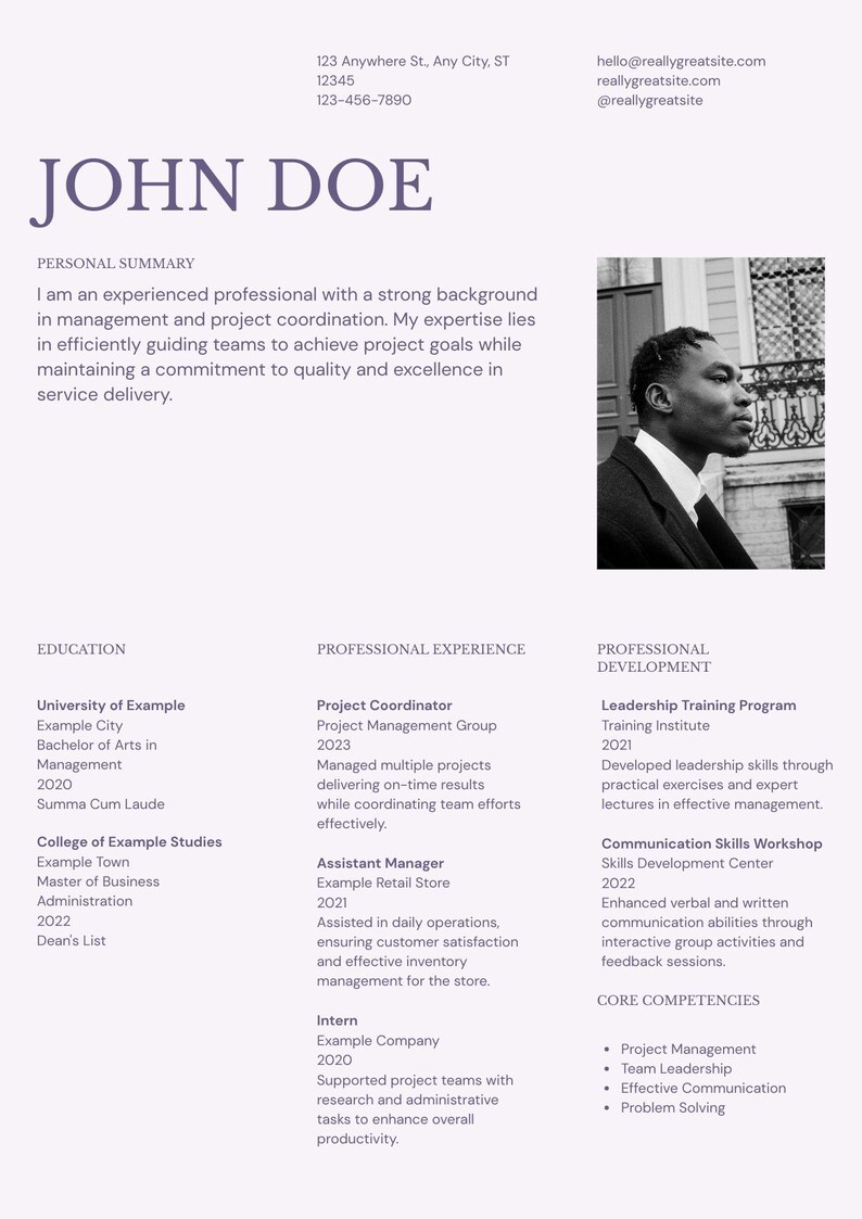 Management Resume Template Canva | Professional Resume | Modern ...