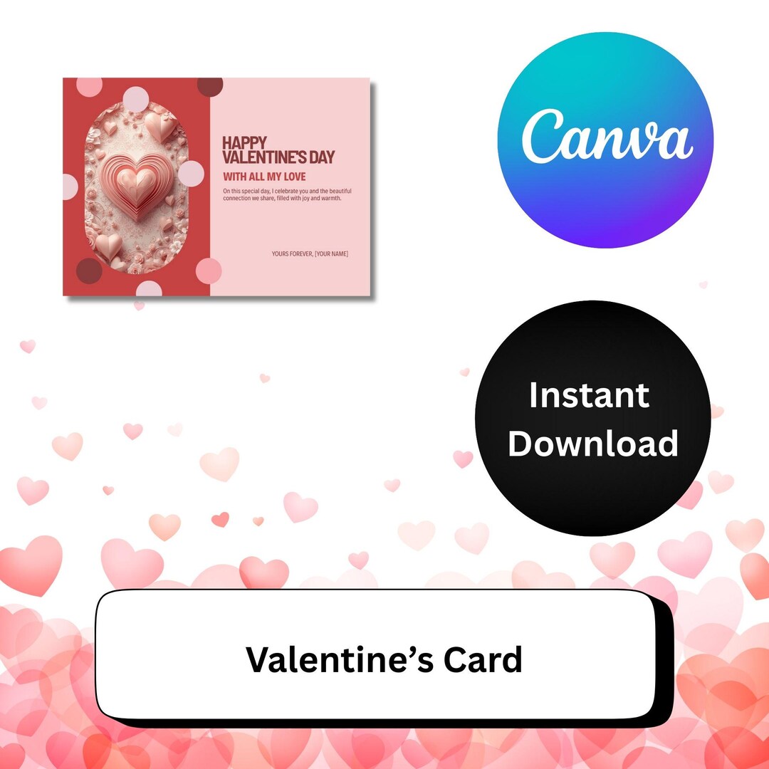 Valentines Day Card Template Canva Layered Heart Love Card Editable ...