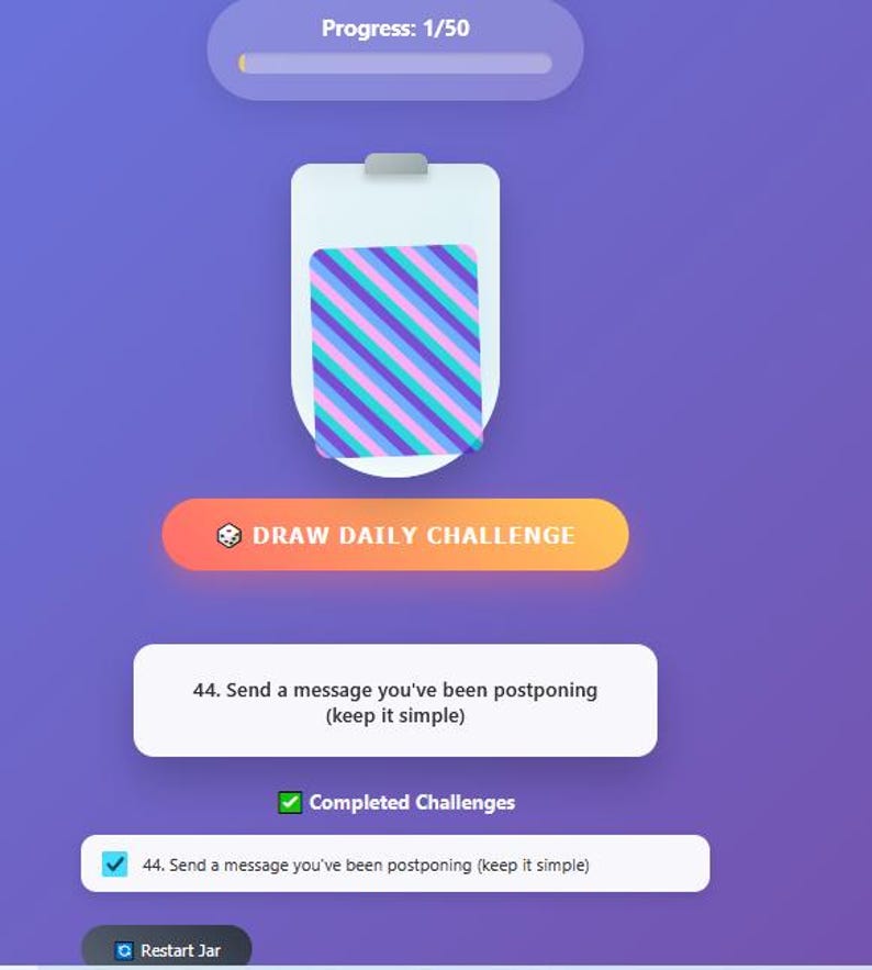 50 Daily Challenge Cards and Interactive App| Self-care, Fitness ...