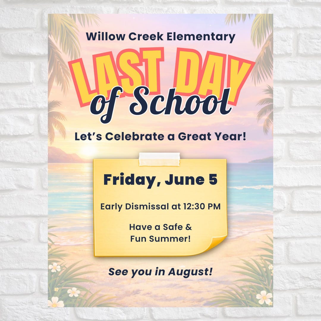 Last Day of School Flyer Template Editable in Canva | Beach End of Year ...