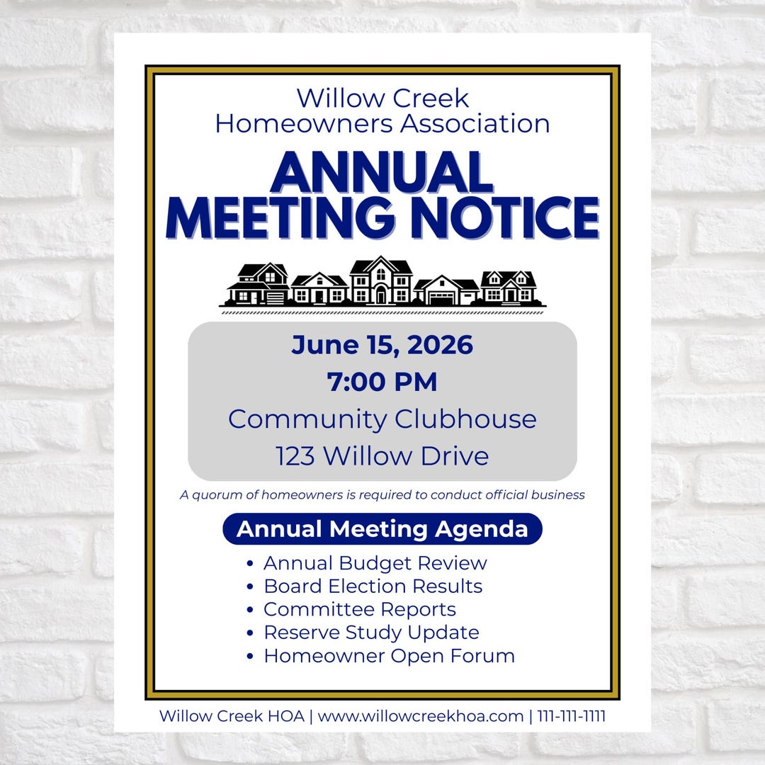HOA Annual Meeting Notice Template | POA Annual Meeting Flyer ...