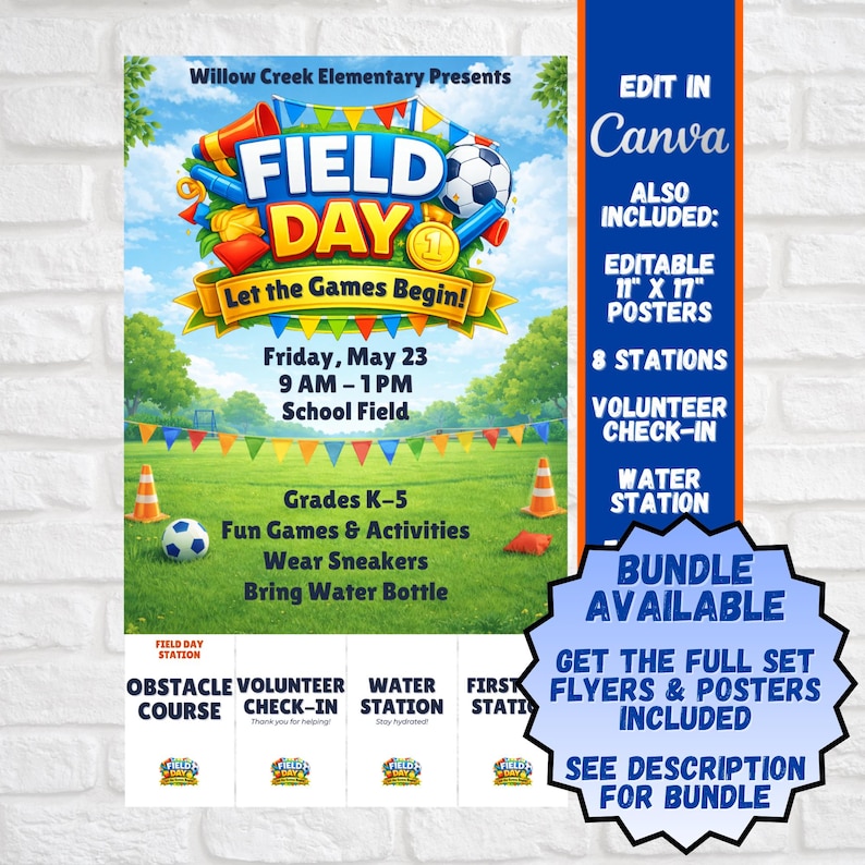 Field Day Flyer Template | Editable Canva School Field Day Poster | PTA ...