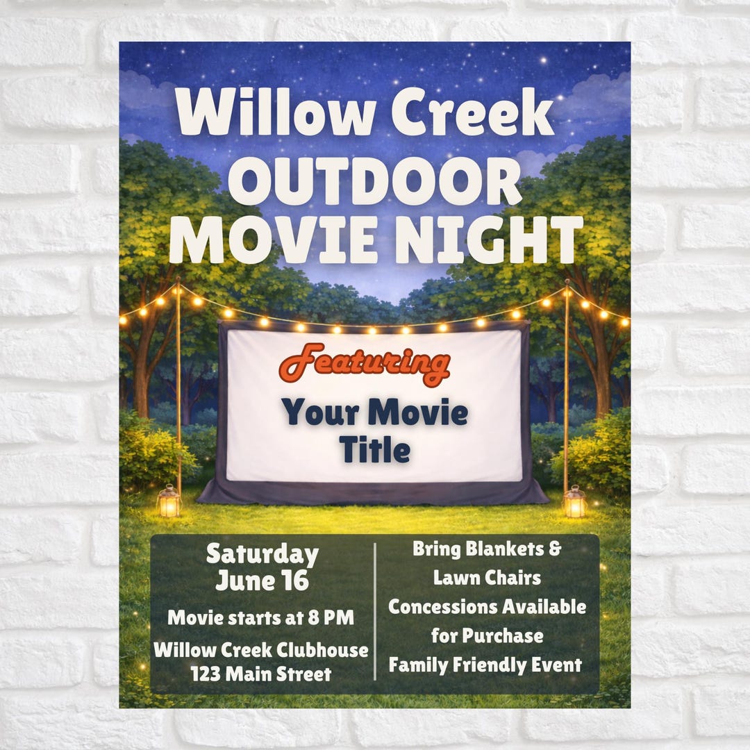 Outdoor Movie Night Flyer Template | Editable Canva Movie Night Poster ...