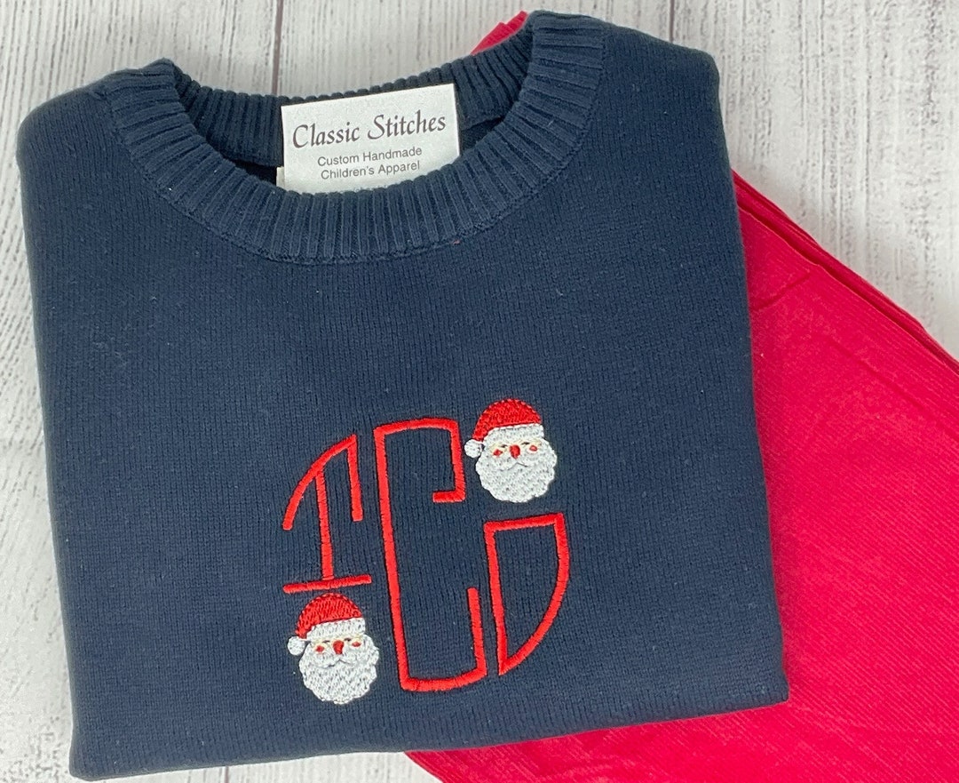 Santa Christmas Sweater Set, Classic Crewneck Monogram Sweater, Navy ...