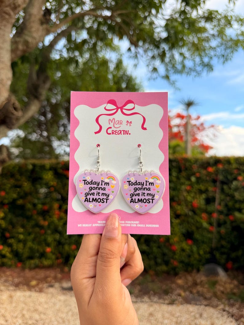 Heart Earrings, Motivational Quote, Pastel Rainbow, Acrylic Dangles ...