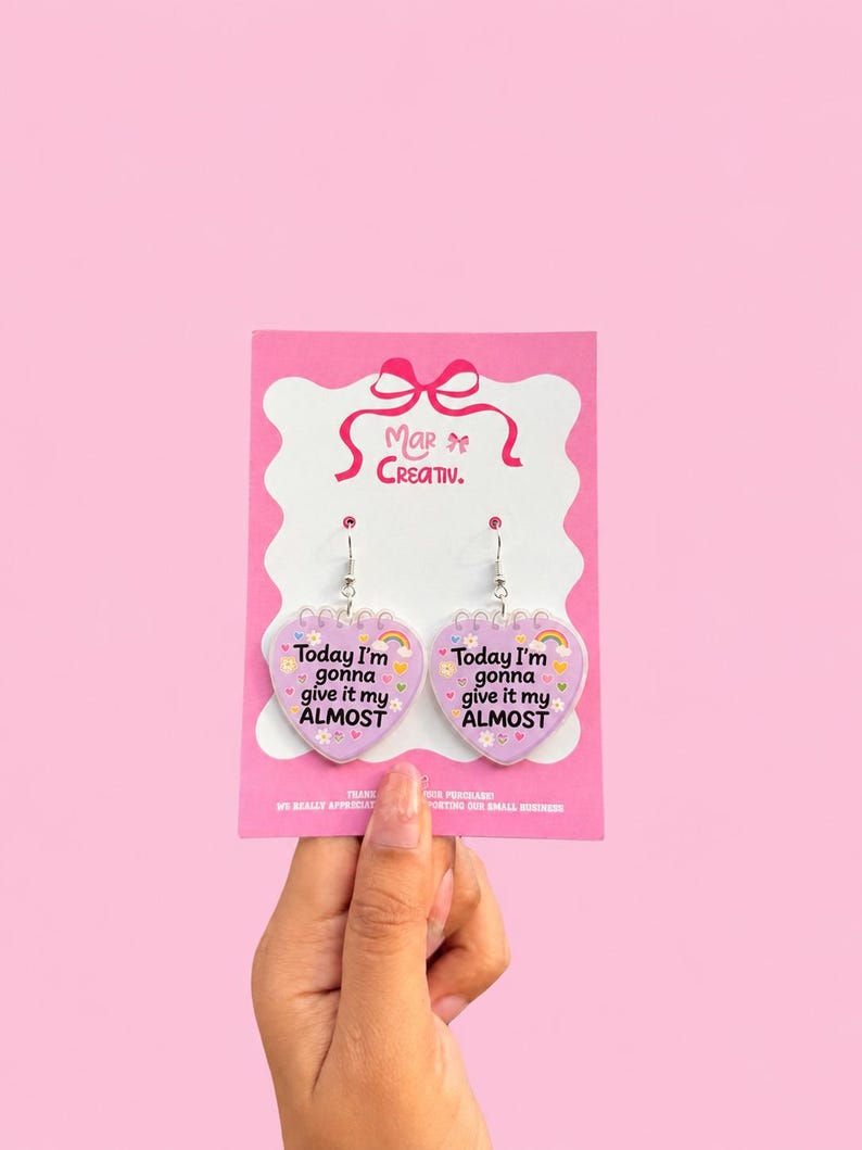 Heart Earrings, Motivational Quote, Pastel Rainbow, Acrylic Dangles ...