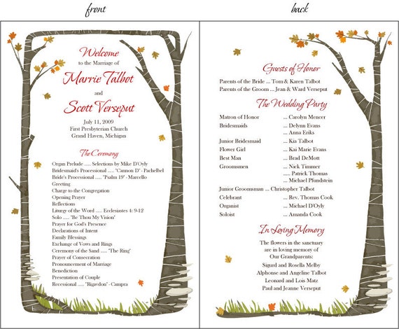 SET OF Autumn Tree Frame Wedding Programs Custom Colors - Etsy