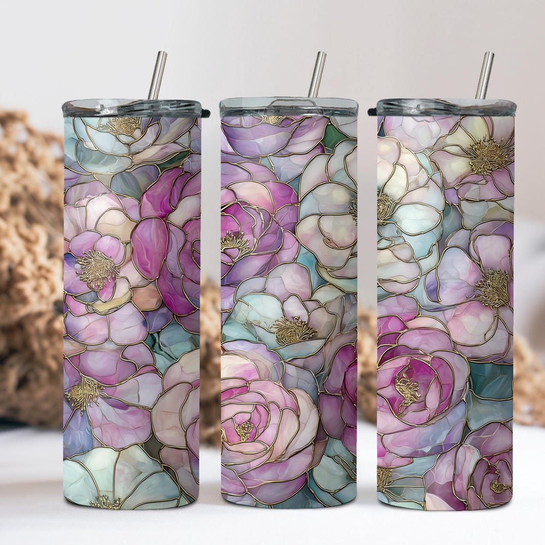 Stained Glass Flower Tumbler Wrap PNG, Floral Digital Download, 20oz ...