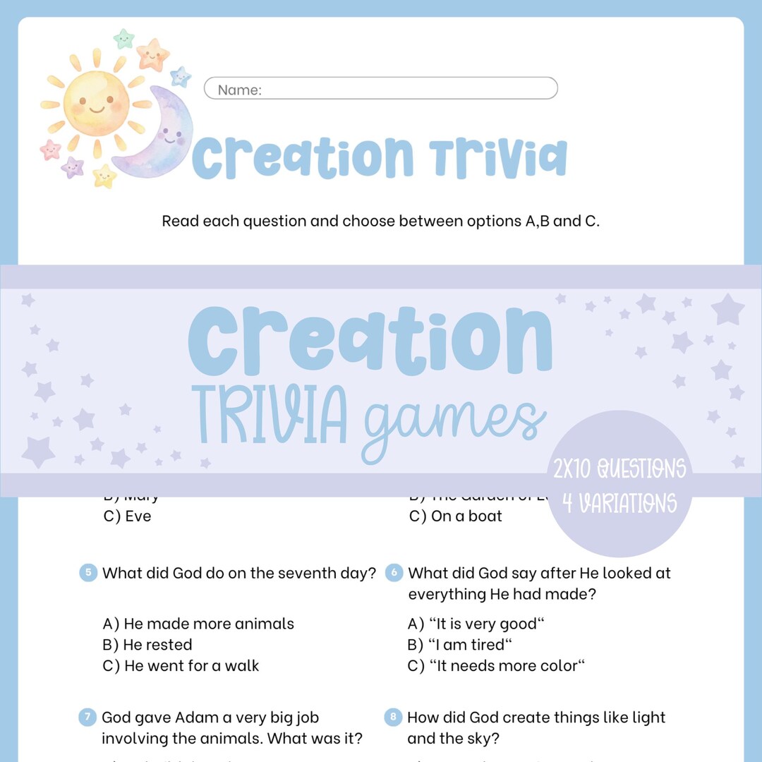 Creation Story Bible Trivia Game for Kids | Sunday School Activity ...