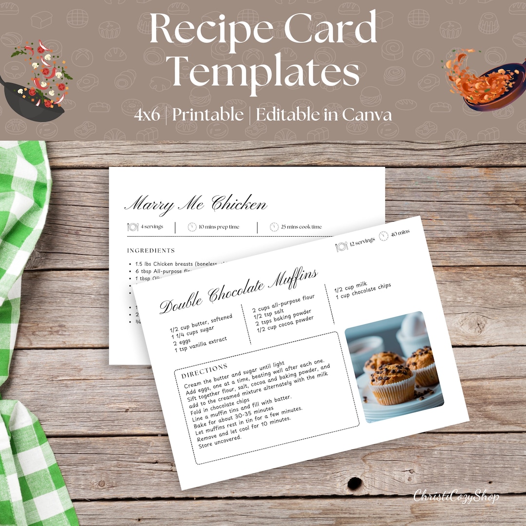 4x6 Recipe Card Templates for Modern Kitchen Organization | Editable in ...