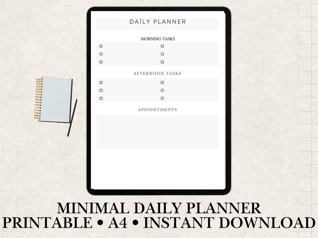 Minimal Daily Planner Printable A4 Clean One Page Daily Planner Simple ...