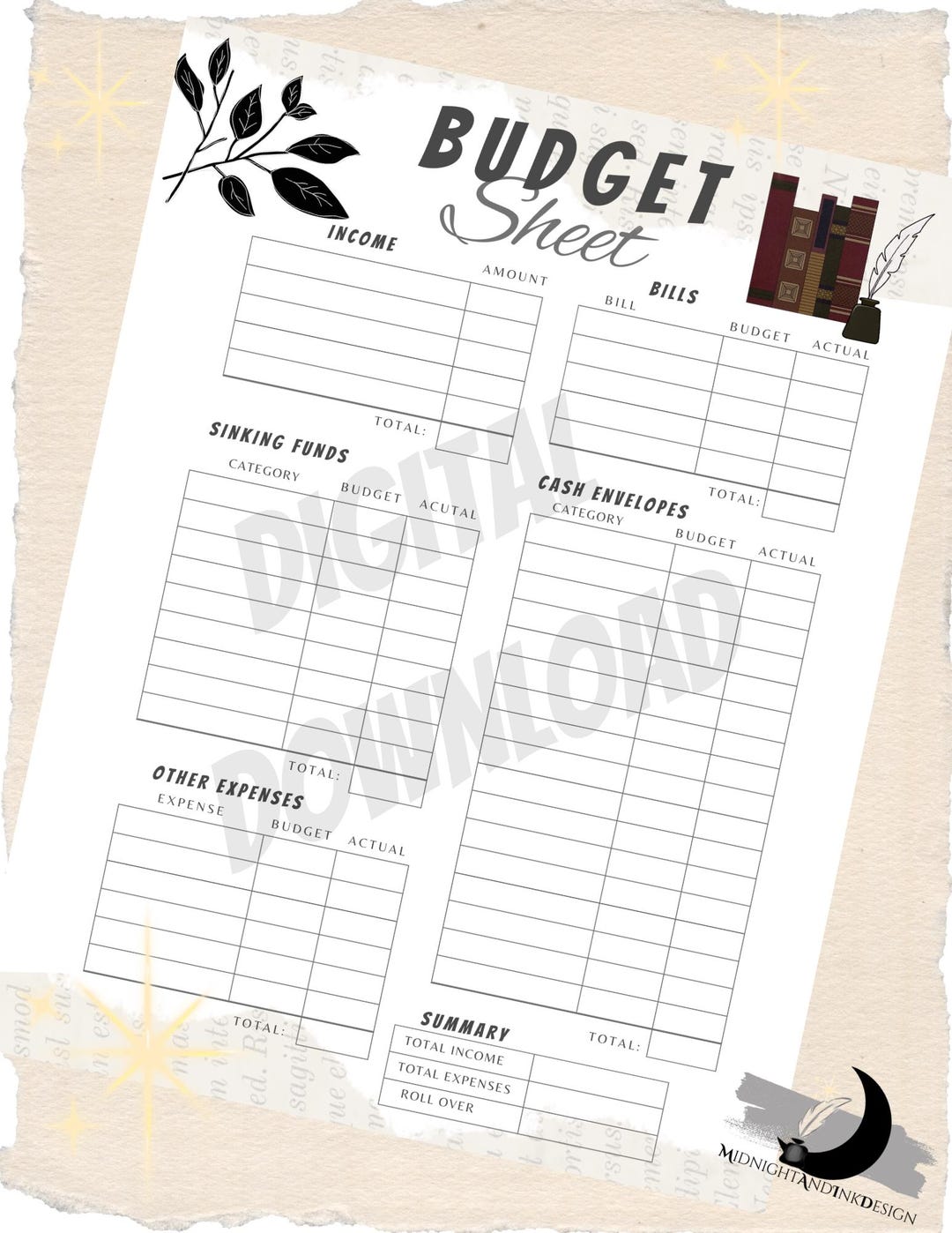 Budget Sheet | Cash Stuffing | Digital Download - Etsy