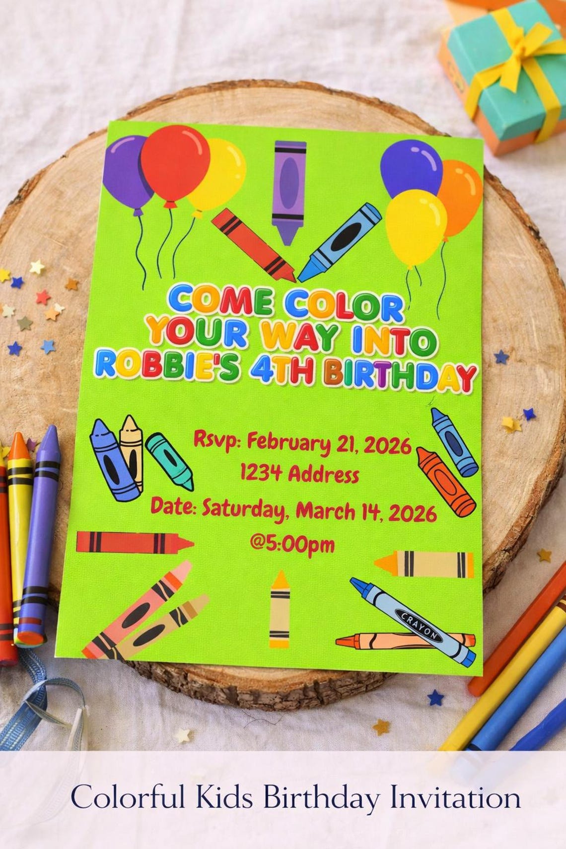 Coloring Birthday Invitation Template, Art Party Invite for Kids ...