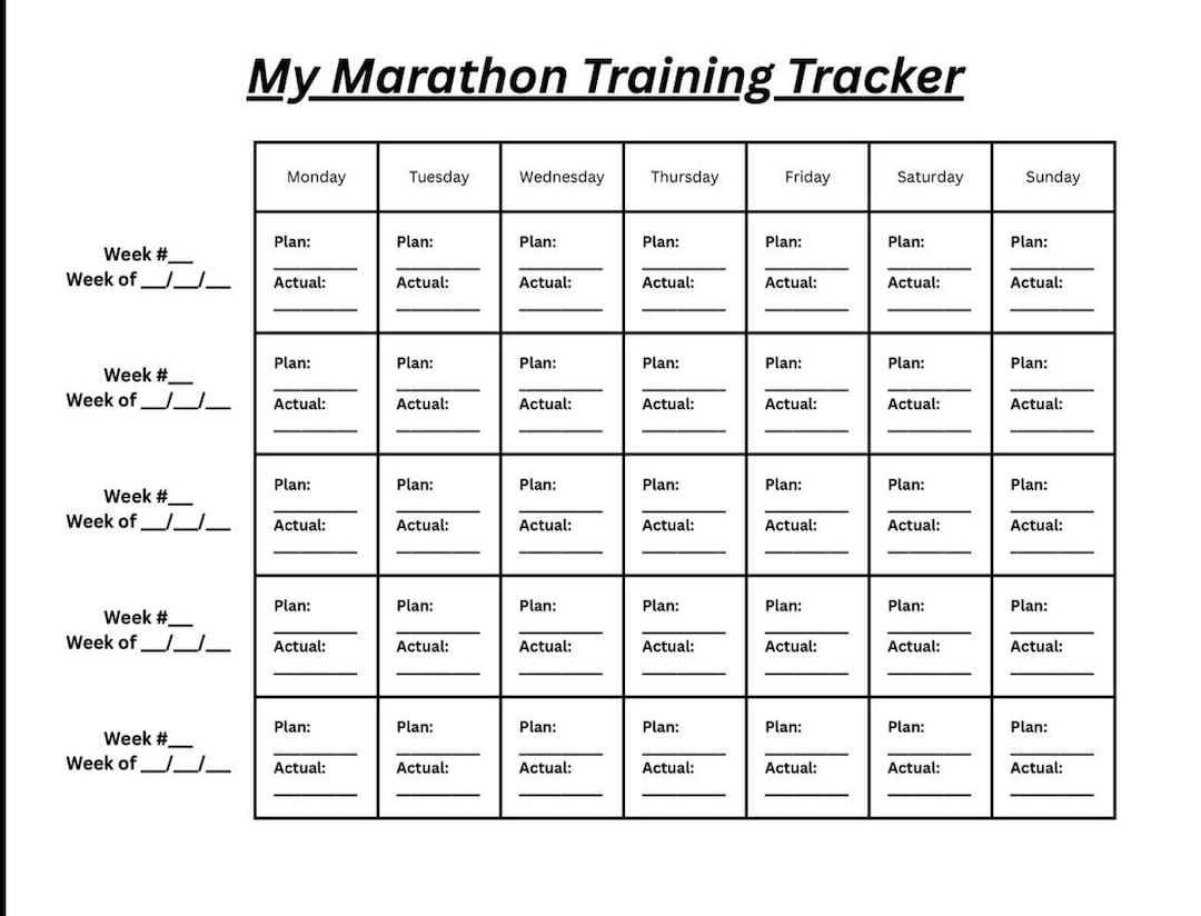 Simple, Customizable Marathon Training Tracker PDF, Instant Download ...