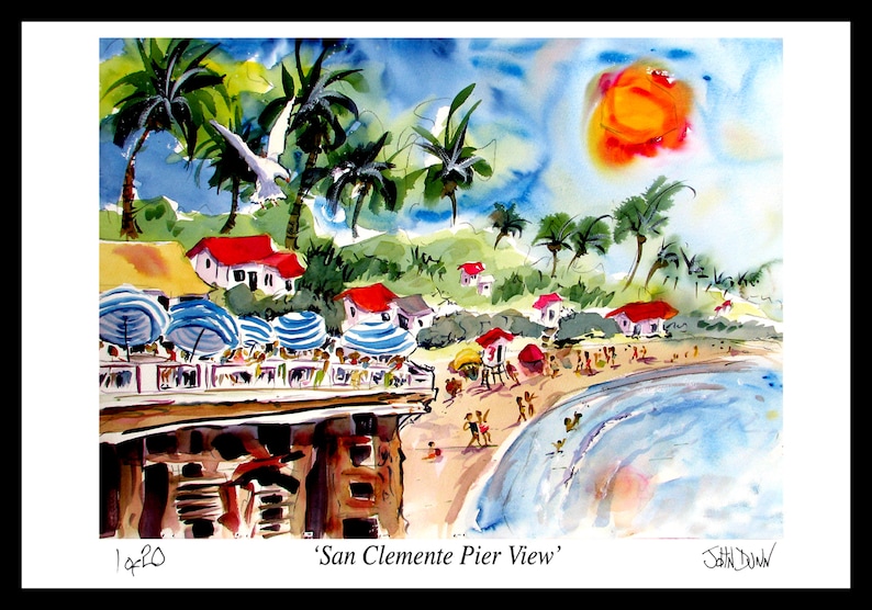 San Clemente Pier Watercolor Print: Coastal Beach Art by John Dunn - Etsy